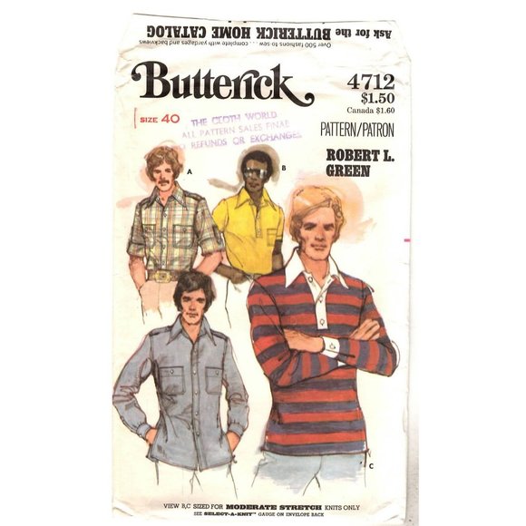 Butterick | Office | Butterick Robert Lgreen 472 Mens 4 Shirts Knit ...